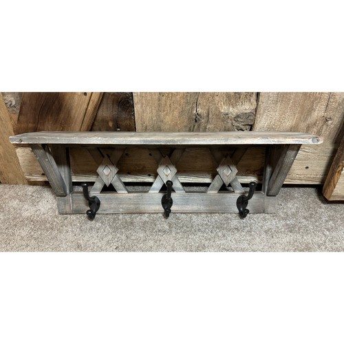 Wood Entry Shelf Criss Cross W/ 3 Hooks Rustic Farmhouse Coat Rack Wall ...