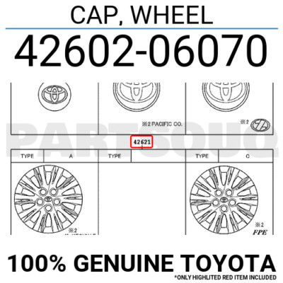 4260206070 Genuine Toyota CAP, WHEEL 42602-06070 | eBay