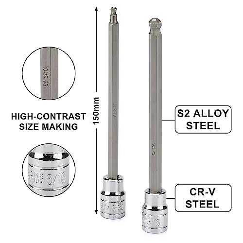 18PCS 3/8" Drive Long Ball-End Hex Bit Socket Set, CR-V, S2 Steel, SAE ...
