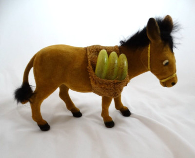Flocked Plastic Toy Donkey Mule Horse Woven Saddle Carrying Bananas | eBay