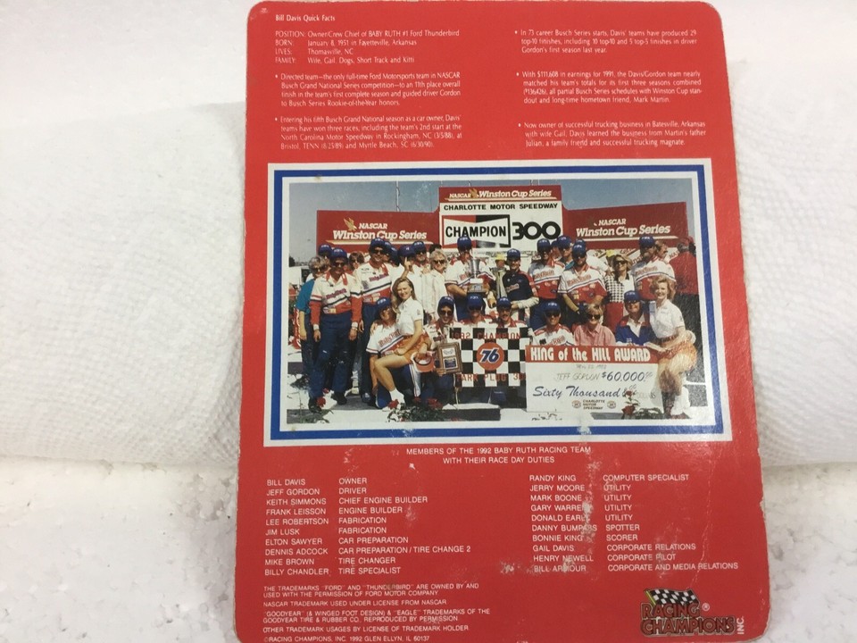 Jeff Gordon Baby Ruth Racing 1:64 Scale 1992 Racing Champions Promo | eBay