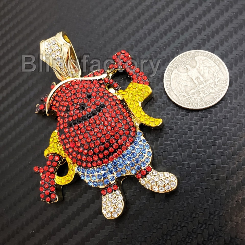 Gold Plated Kool Aid Man pendant 15mm 18" Iced Multi Color Cuban Chain ...