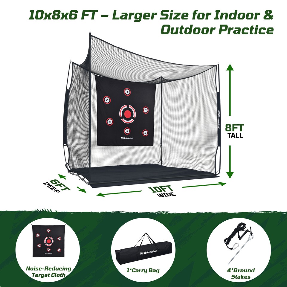 Heavy-Duty Golf Hitting Cage 10x8x6ft Large Golf Practice Net w/Target ...
