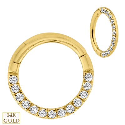 14K Yellow Gold 13 Multi Zircon 0.8mm | 6mm Wide 20g Hinged Hoop ...