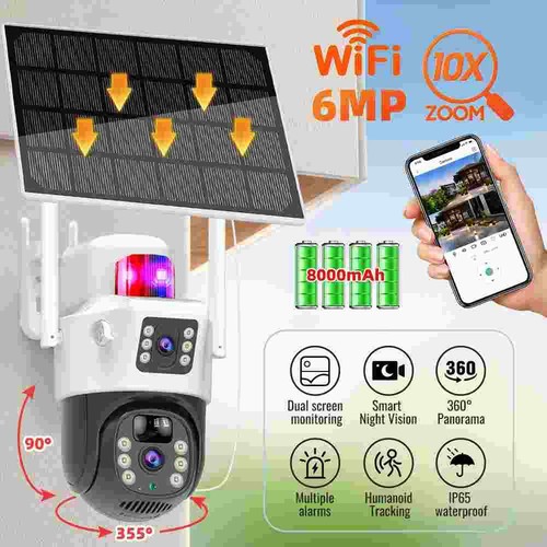 6MP Dual Lens HD 1080P WiFi IP Camera Wireless Outdoor CCTV PTZ ...