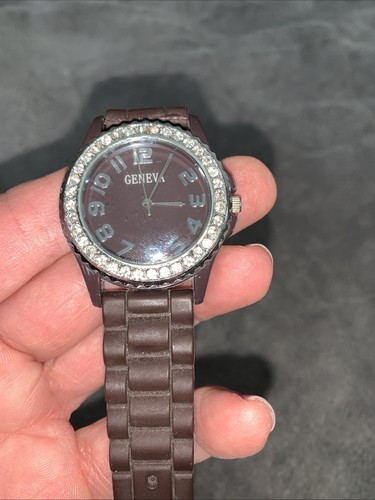 Geneva Brown Wrist Watch with Rhinestone Crystals Jelly Silicone Band ...