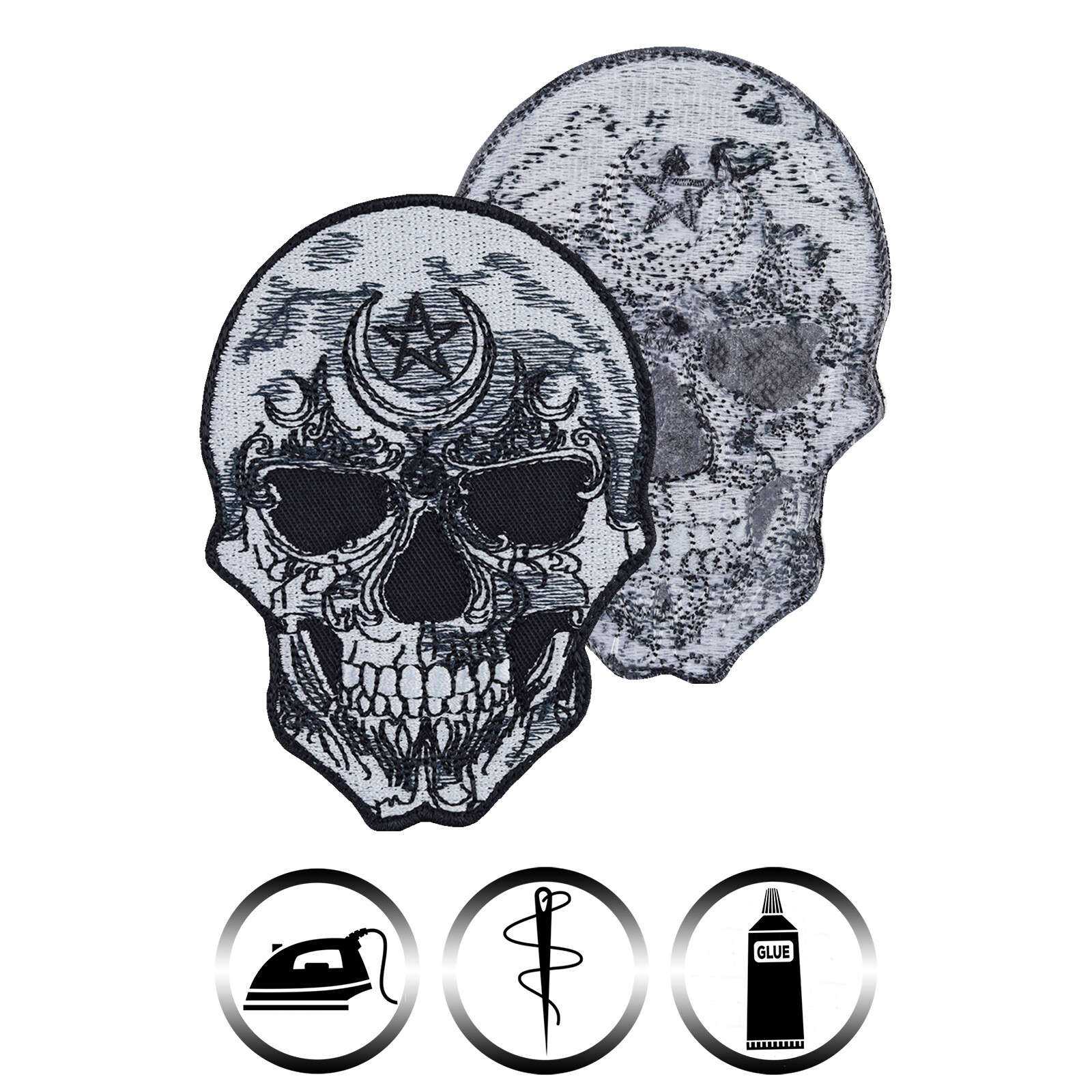 Totenkopf Aufnäher Pentagram Aufbügler Biker Patch Rocker Applikation ...
