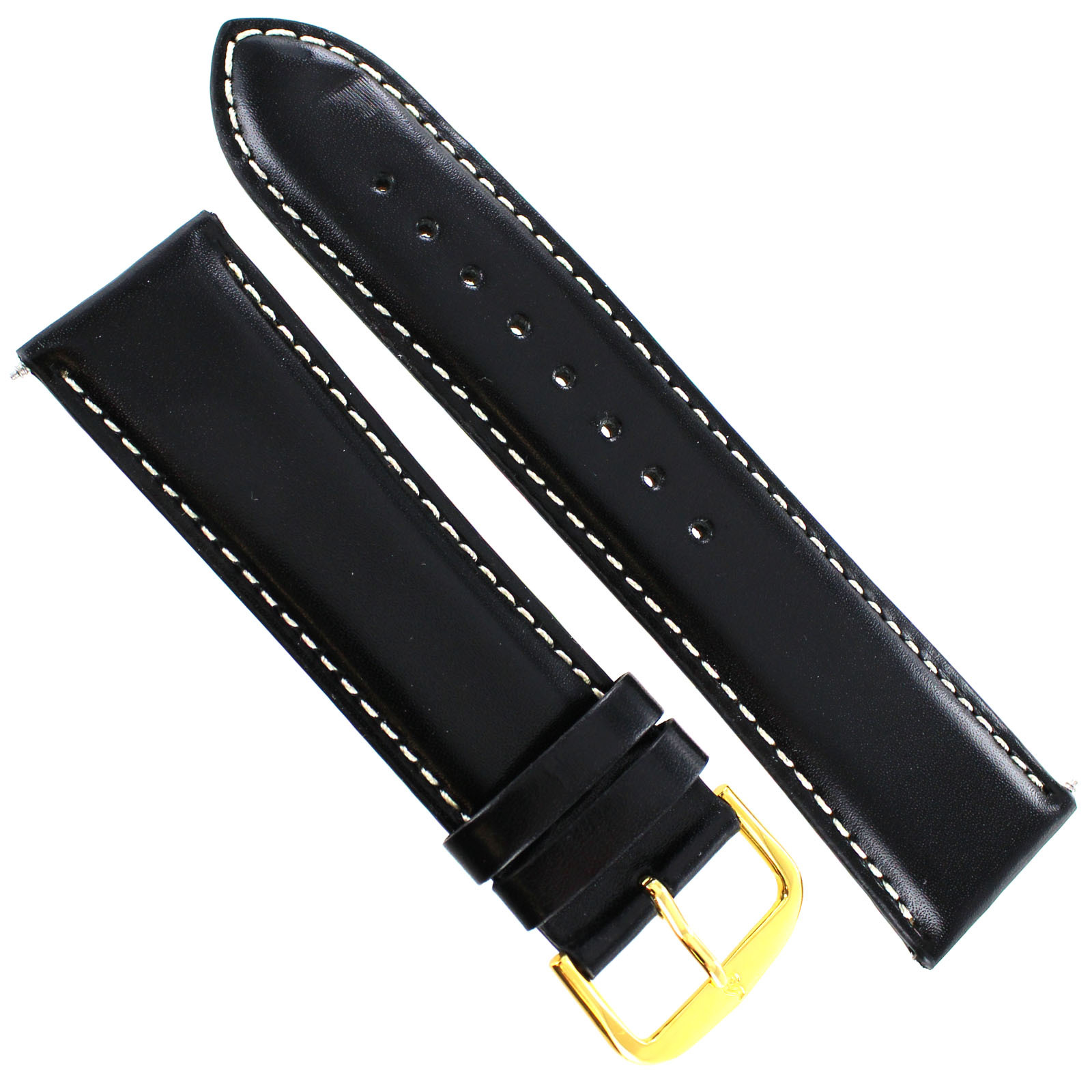 24mm Stuller Glazed Black Genuine Leather Padded Stitched Mens Long ...
