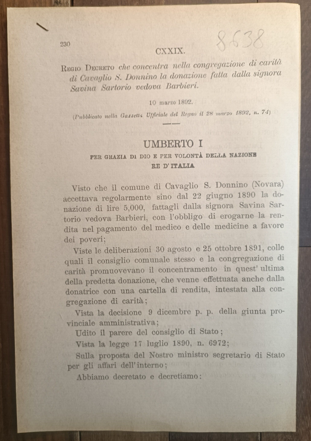 Cavaglio Saint Donnino 1892 Royal Decree IN Carita '-8638 | eBay Australia