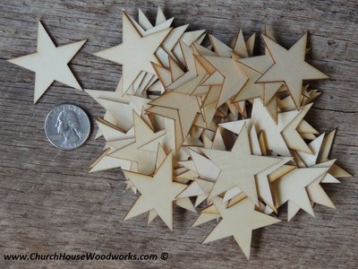 50 qty Small 1-3/4 inch Star Wood Embellishments Crafts Flag Wooden ...