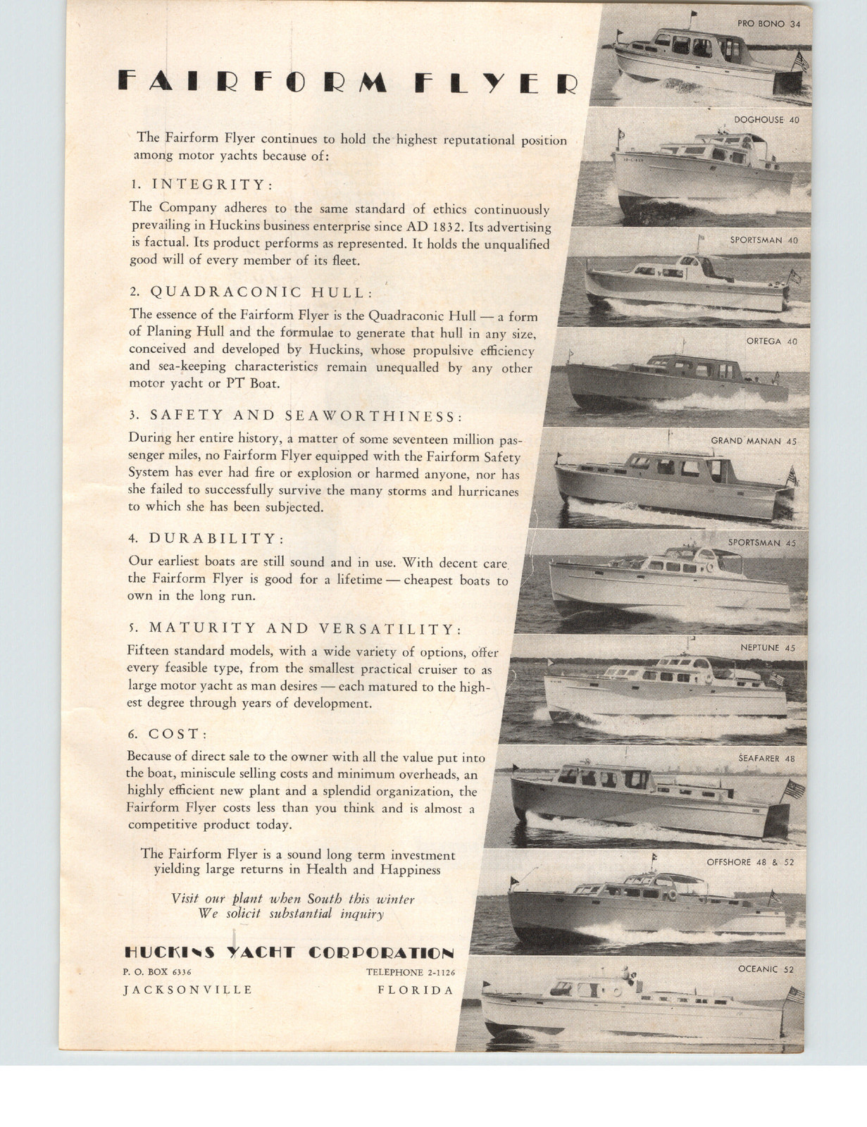 1951 PAPER AD Fairform Flyer Yacht Motor Boat Huckins Jacksonville ...