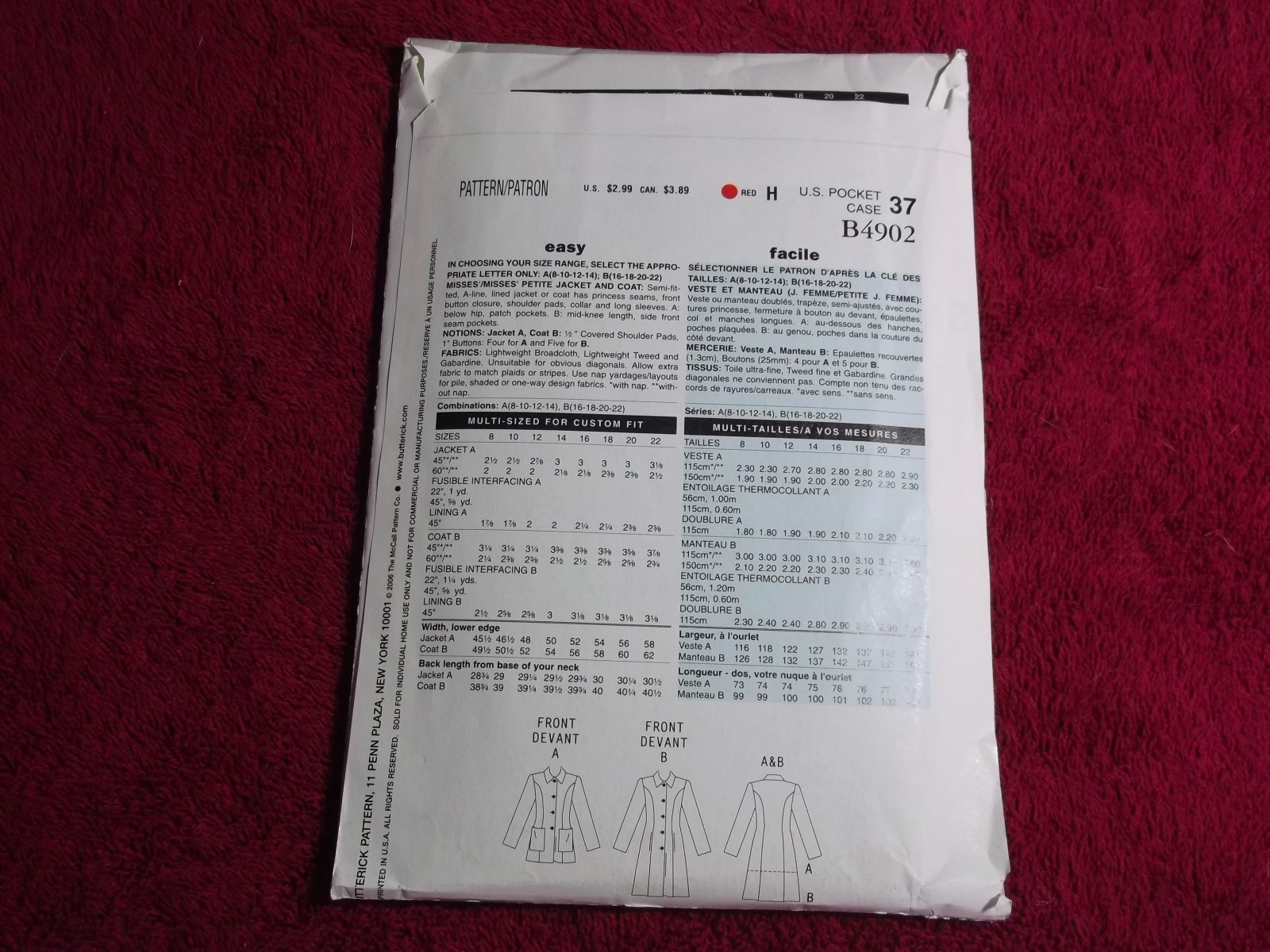 Butterick 3314 Pajamas Pants Shorts Top Pattern Plus Size 16 - 22 for ...