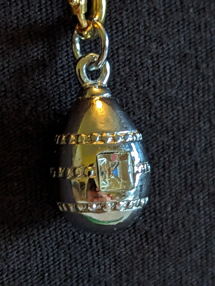 JOAN RIVERS FABERGE EGG CHARM ENAMEL WITH RHINESTONE SILVER TONED WITH ...