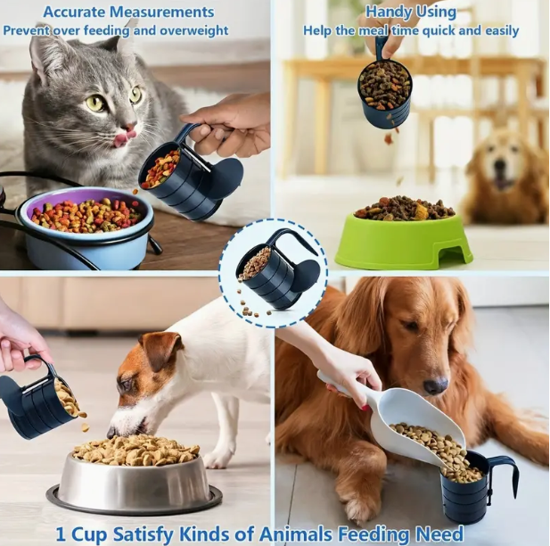 New Pets Food Scoop Cups Plastic 4 Capacity Cup w/ Measuring Lines Pet ...