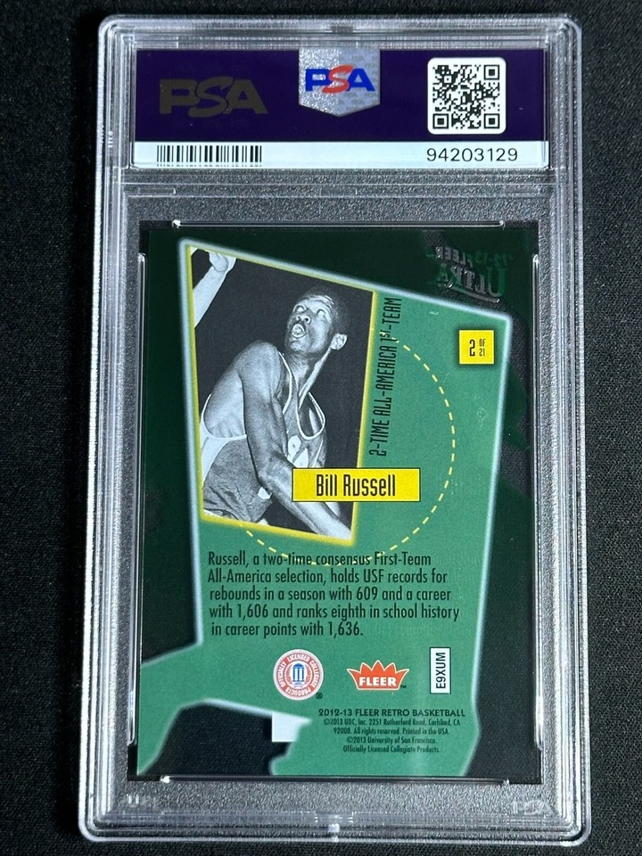 2012 Fleer Retro Ultra Court Masters Bill Russell #2 PSA 10 GEM MINT ...