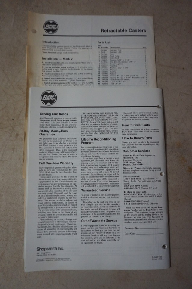 Shopsmith Mark V Power Station Manual, Great Shape! | eBay