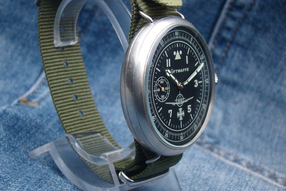 GERMAN PILOT LUFTWAFFE MILITARY WATCH WAR2 WW2 TYPE serviced working w ...