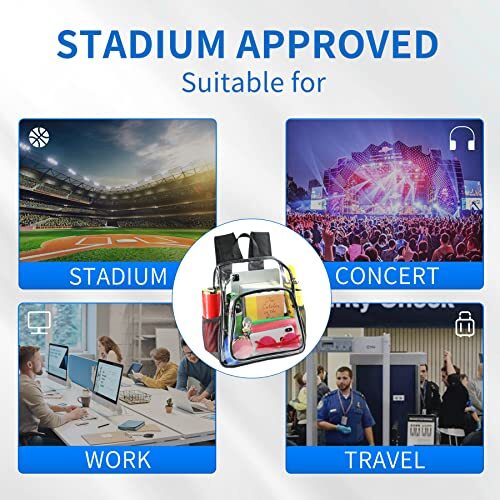 Clear Backpack Stadium Approved with Bottle Holder Front Zipper Pocket ...