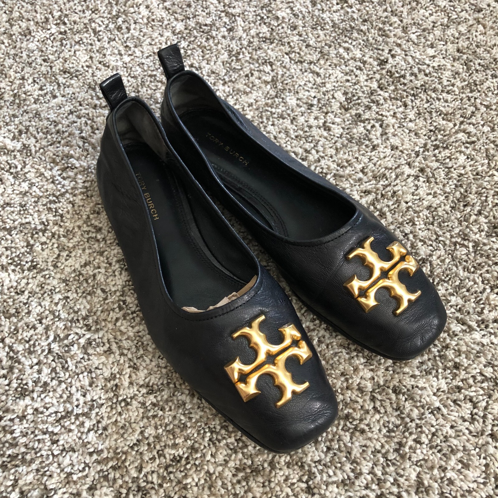 Tory Burch Eleanor Ballet Flat Black Leather Shoes Size 6.5M