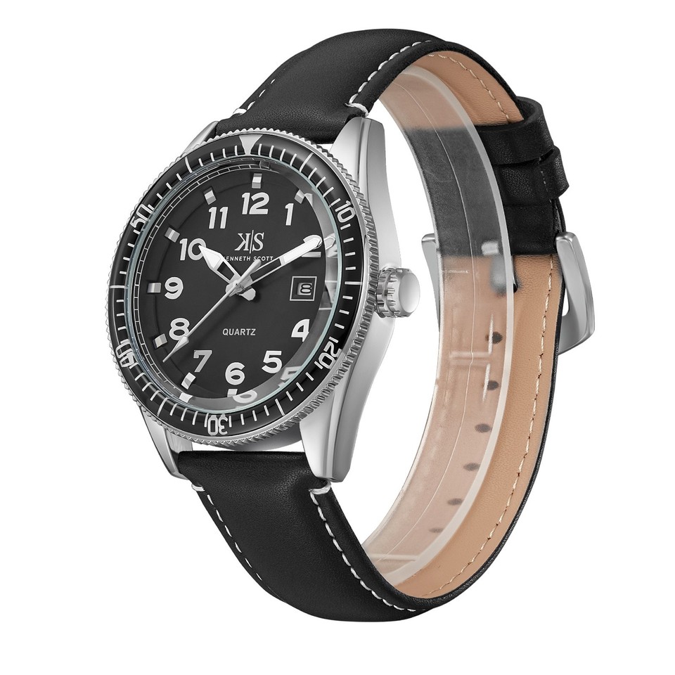 Kenneth Scott Men’s Analog Casual Watch | Black Dial, Black Leather ...