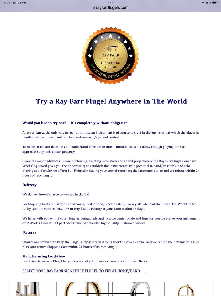 Ray Farr Flugel Horn- Custom Manufactured | eBay UK