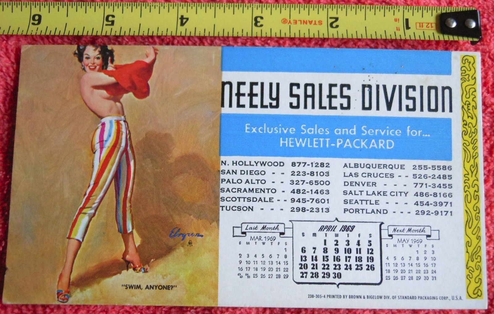 APRIL 1969 SWIM ANYONE CALENDAR NEELY SALES DIVISION HEWLETT PACKARD ...