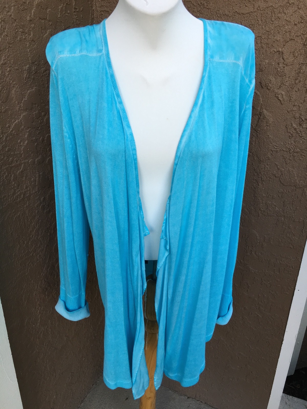 New $99 Chico's Dye-Effect Aqua Blue Cardigan Sweater Jacket Sz 3 = XL ...