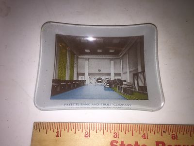 Vintage FAYETTE BANK AND TRUST Reverse Painted Trinket Dish Advertising ...