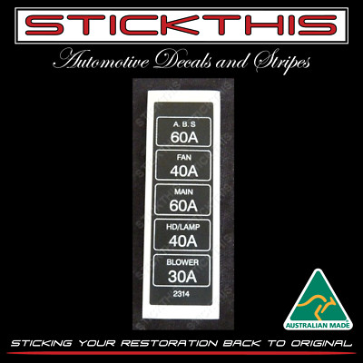 Main Fuse Cover 2314 Decal Sticker - VR Holden HSV Calais SS Senator ...
