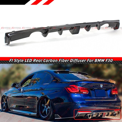 FOR 12-18 BMW F30 CARBON FIBER MP STYLE REAR BUMPER DIFFUSER W/ LED ...