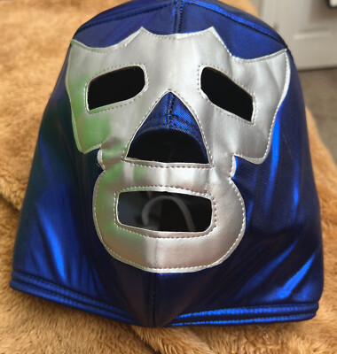LUCHA LIBRE Wresting Mask Blue And Silver With Lace Up On The Back Of ...