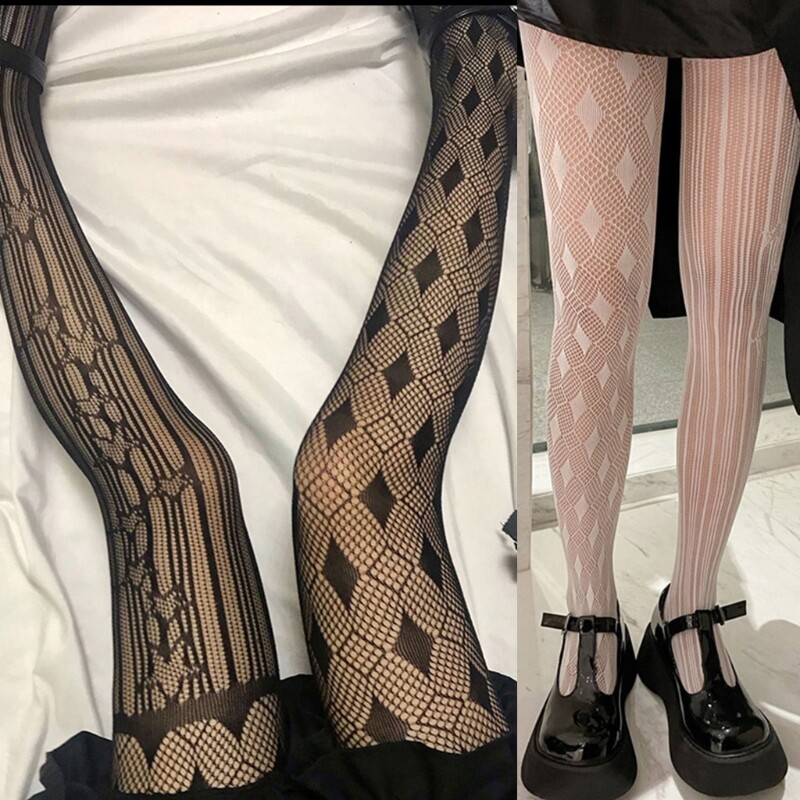 Women Gothic Fishnet Pantyhose Asymmetrical Star Diamond Mesh Tights ...