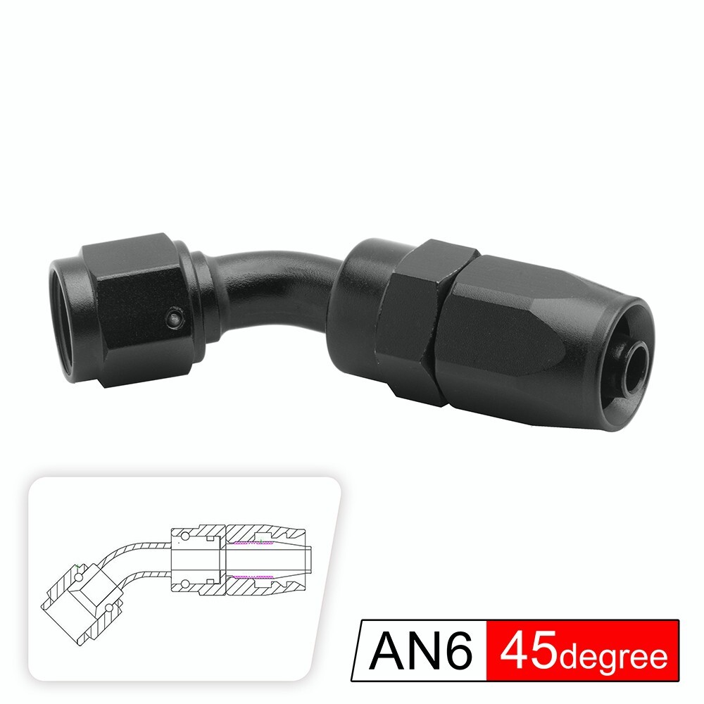 4PCS 6AN AN6 -6AN 45 Degree Black Swivel Fuel Oil Hose End Fittings ...