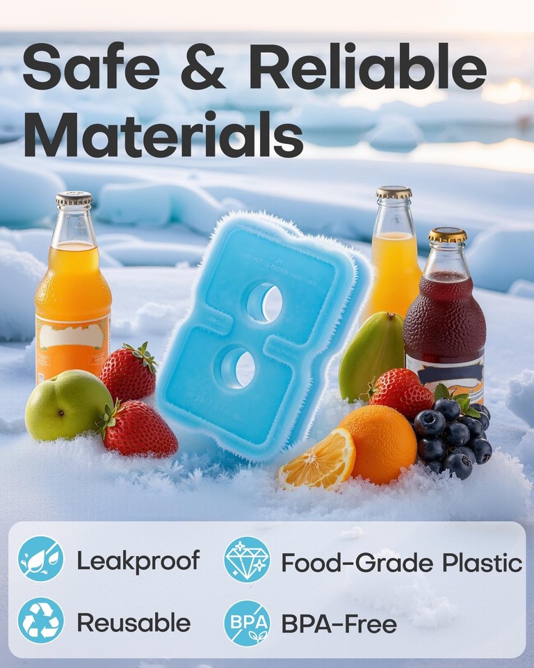 Reusable Ice Packs for Cooler & Lunch Boxes – Slim, BPA-Free, Leakproof ...