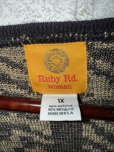 Ruby Rd Woman Open Front Brown Cardigan Sweater Size 1X Leopard Print ...