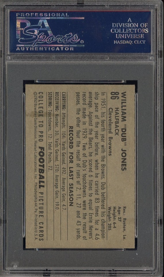 1952 Bowman Small #86 Dub Jones Cleveland Browns PSA 7 NM | eBay