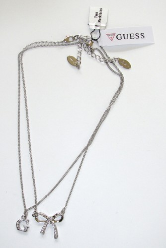 NEW SET OF TWO GUESS SILVER TONE BOW AND "G" PENDANT NECKLACES ...