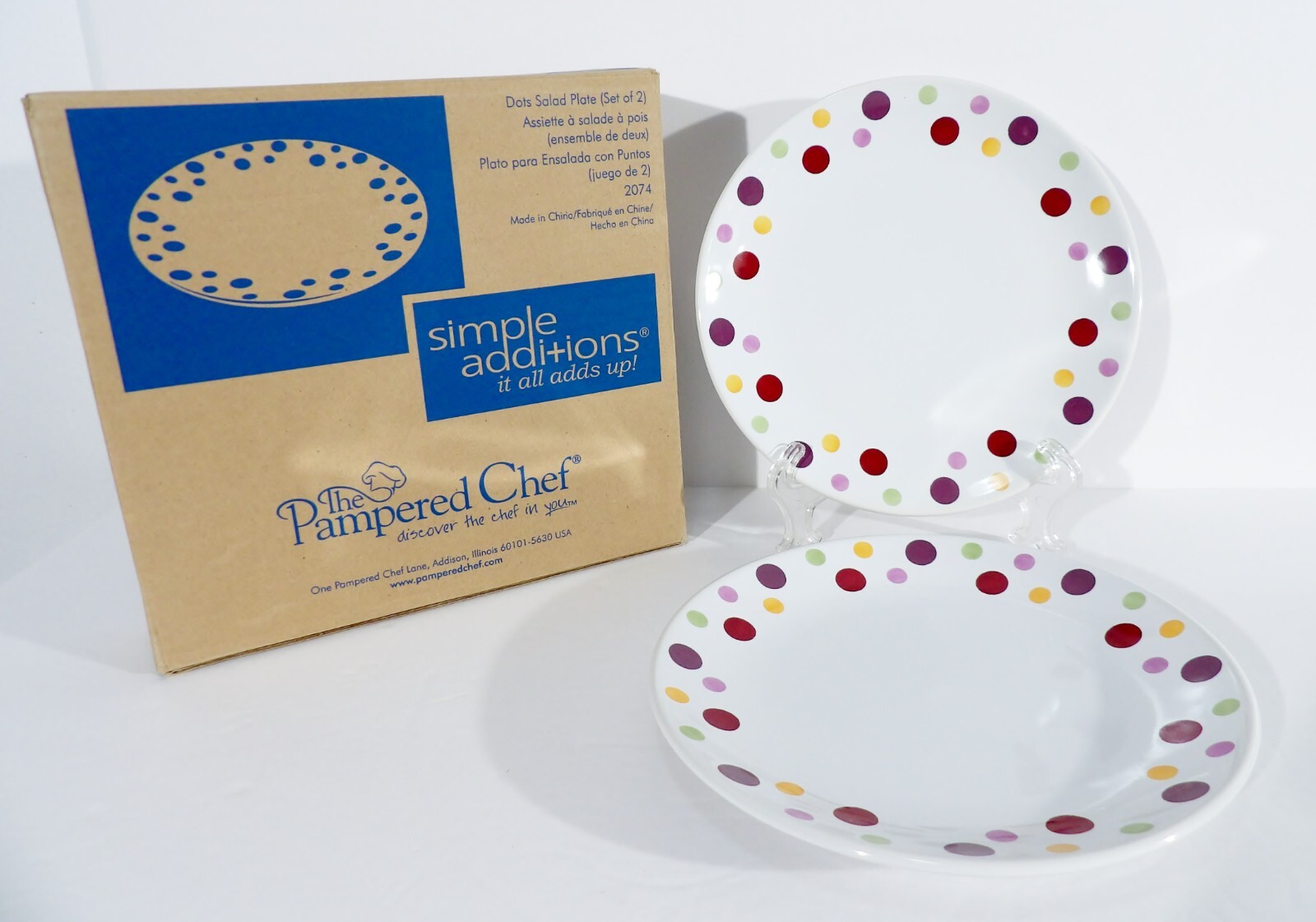 Pampered Chef Simple Additions Dots Salad Plates 2074 Set of 2 | eBay