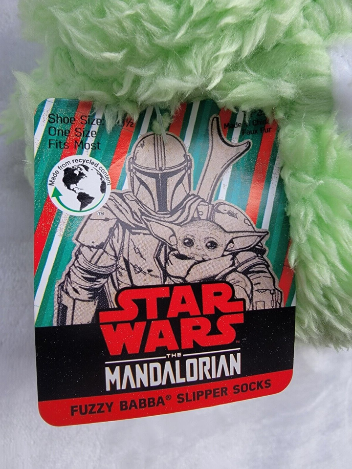 The Mandalorian Grogu Fuzzy Babba Slippers Shoe Size 7-9.5 Women's NEW ...