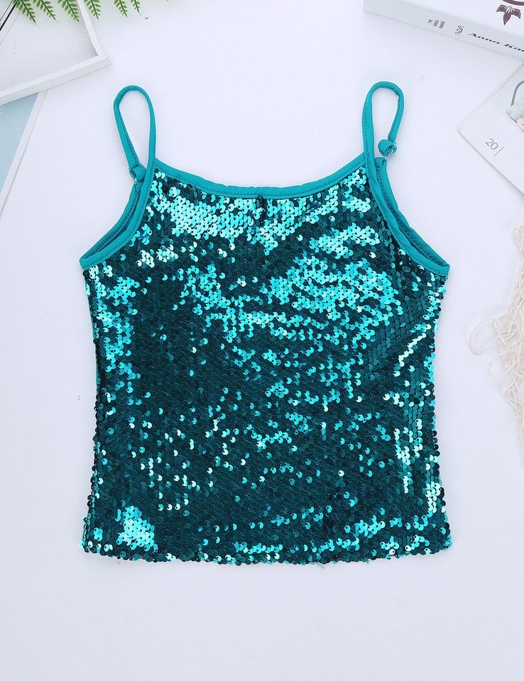 Girls Sparkle Sequins Dance Camisole Tank Tops Cheer Jazz Performance ...