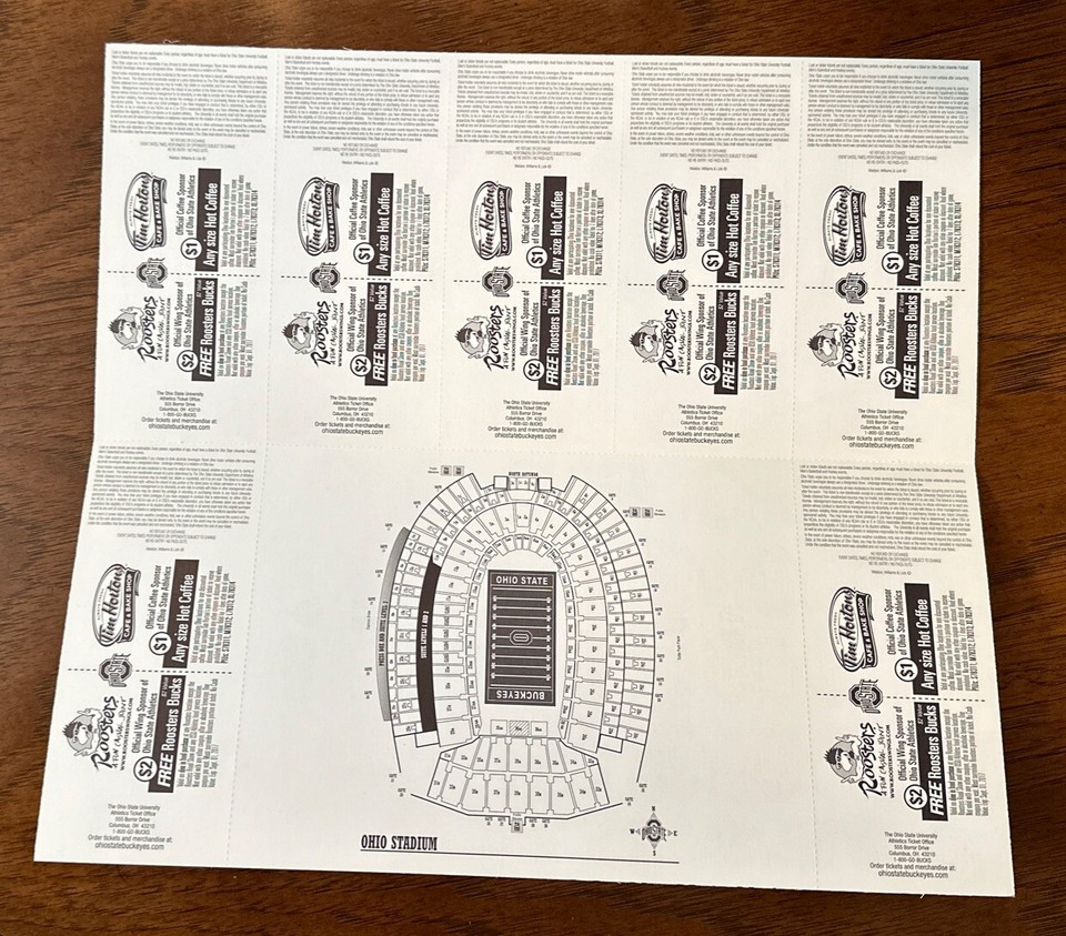 2016 OHIO STATE BUCKEYES 7 Game Season Ticket Sheet JOE BURROW debut ...