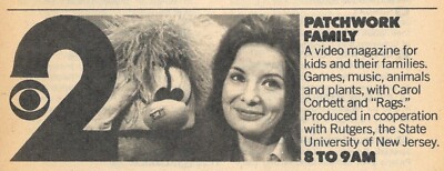 1975 WCBS NEW YORK TV GUIDE AD CAROL CORBETT & PUPPET RAGS host ...