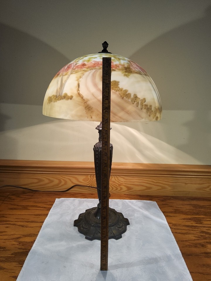 Antique Reverse Painted Trees Country Scene Table Lamp Pittsburgh Lamp ...