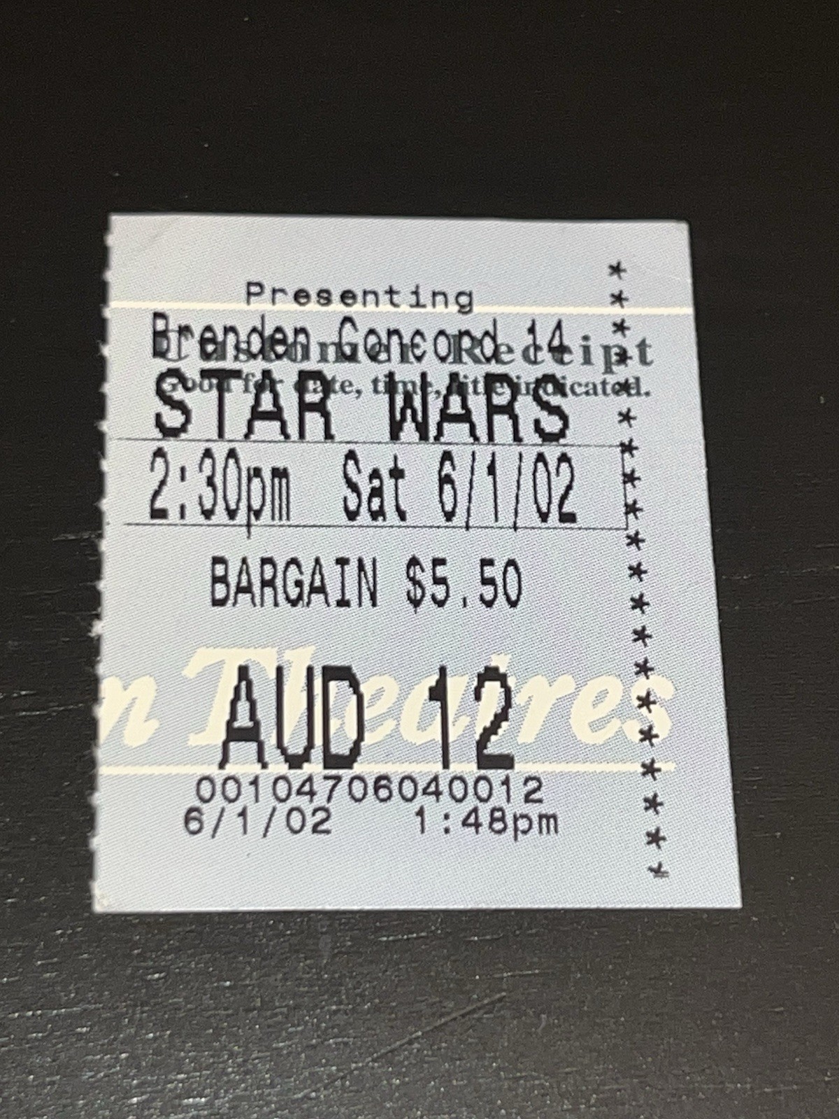STAR WARS Movie Ticket Stub Brenden Sat 6/1/02 Vintage Memorabilia | eBay
