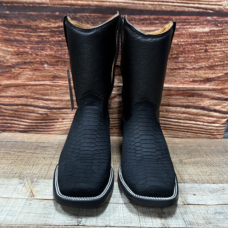 Men's PYTHON print Western Cowboy Zipper Pull On Leather Black-Brown ...