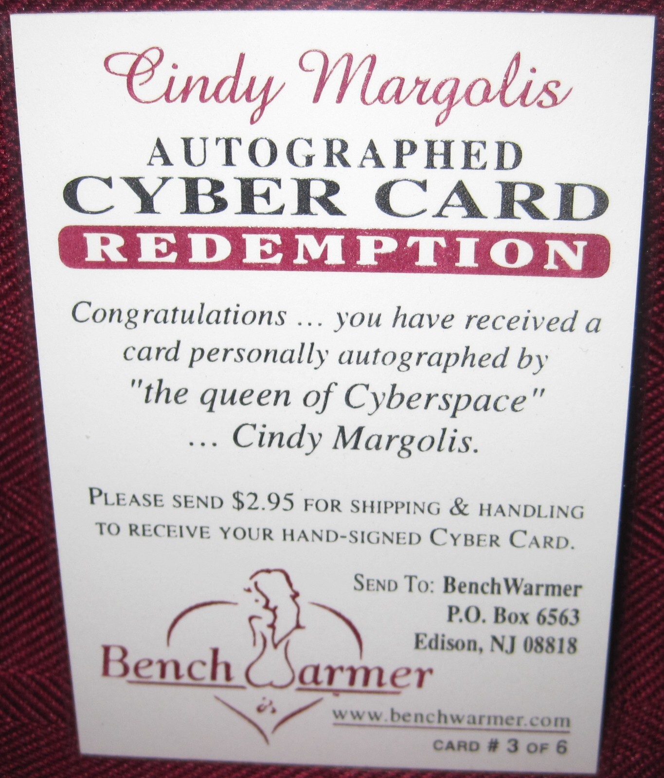 1997 BENCHWARMER QUEEN OF CYBERSPACE CINDY MARGOLIS EXPIRED REDEMPTION ...