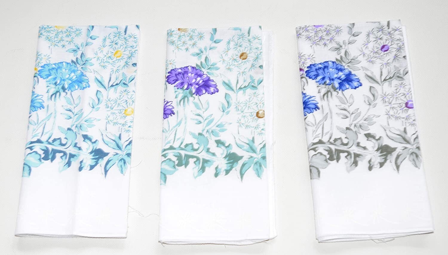 Ladies 100% Cotton Flower Design Handkerchiefs(pack of 3) large size ...