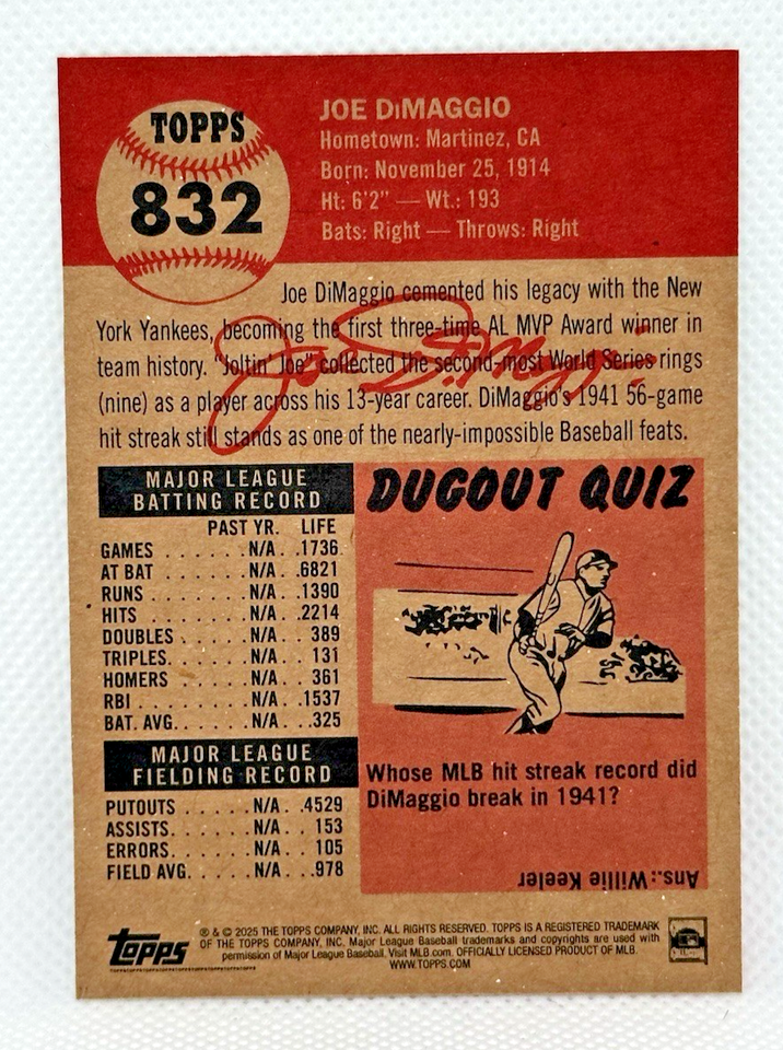 2025 Topps MLB Living Set Baseball - #832 New York Yankees - JOE ...