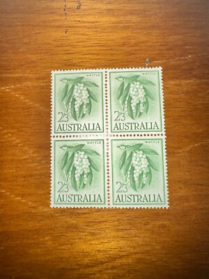 Australian Stamps - Block of 4 - Aus Native Flower 1959/64 - 2/3 Wattle ...