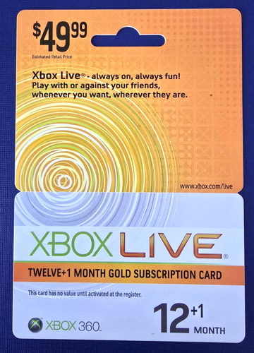 Vintage Xbox 360 Live 12+1 Month Gold Subscription Card - Brand New ...